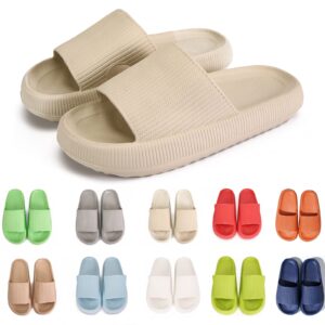 rosyclo cloud slippers for women and men massage thick sole non-slip shower slippers bathroom super soft comfy house cloud slide slippers for indoor and outdoor(tan 38-39)