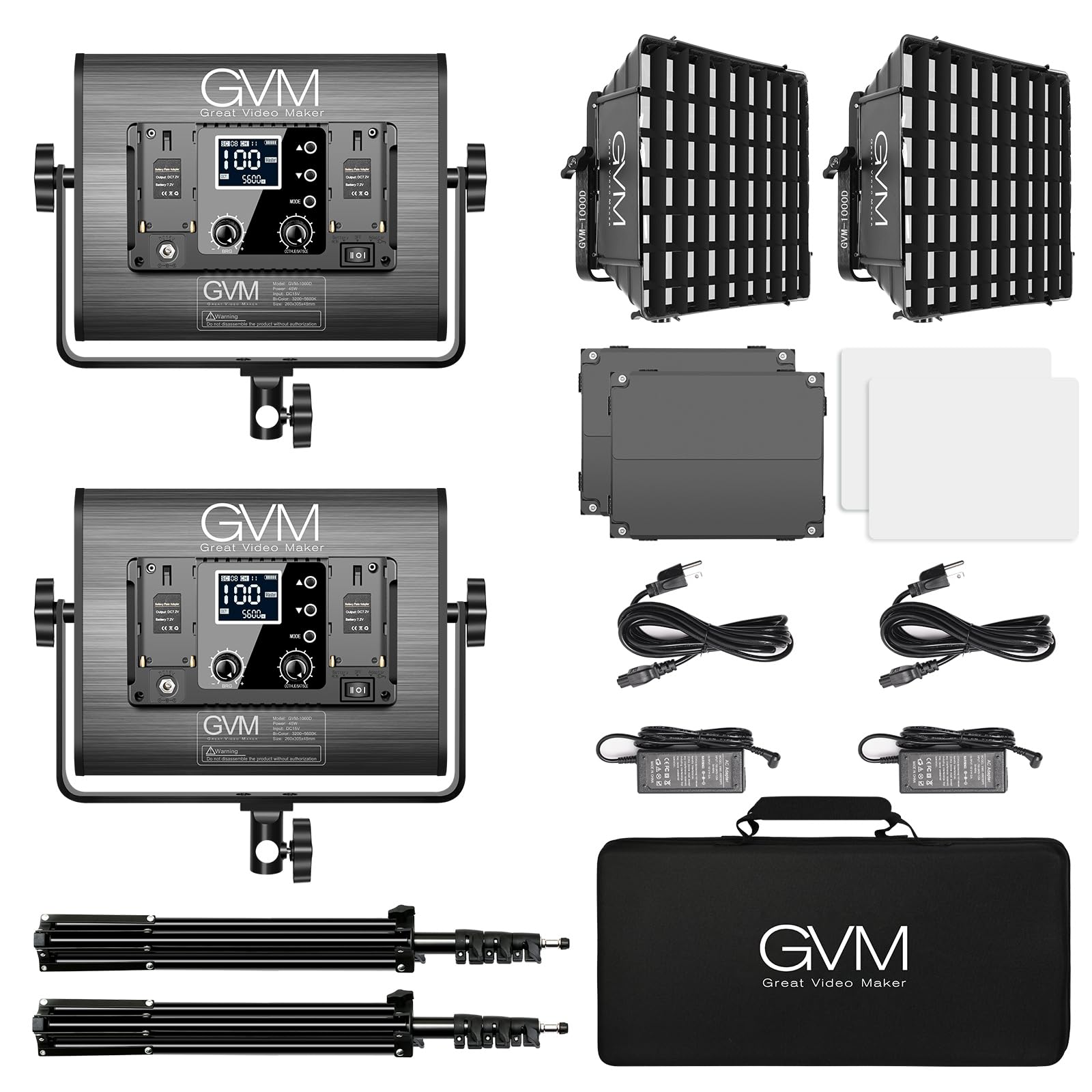 GVM 1000D RGB Led Video Light with 2 Softboxes, Photography Lighting Kit with Bluetooth Control, Full Color Video Lighting Kit with 8 Applicable Scenes, 2 Packs Led Light Panel for Video Shooting