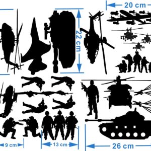 Army Tank Wall Decors Set for Wall Solider Military Helicopter Wall Stickers for Teens Boys Bedroom Kids Room Vinyl Decals (Black (JWH117))