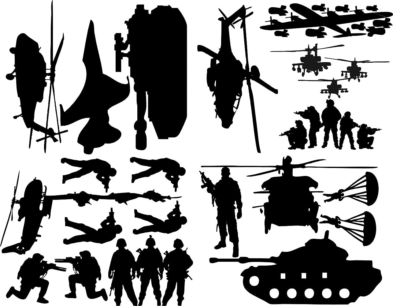 Army Tank Wall Decors Set for Wall Solider Military Helicopter Wall Stickers for Teens Boys Bedroom Kids Room Vinyl Decals (Black (JWH117))