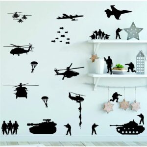 Army Tank Wall Decors Set for Wall Solider Military Helicopter Wall Stickers for Teens Boys Bedroom Kids Room Vinyl Decals (Black (JWH117))