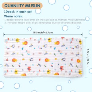 10 Pieces Baby Burp Cloth 10 x 20 inches 6 Layer Soft Absorbent Muslin Newborn Towel for Baby Shower Machine Washable, for Sensitive Skin Baby (Animal Pattern)