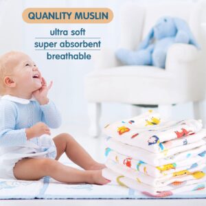 10 Pieces Baby Burp Cloth 10 x 20 inches 6 Layer Soft Absorbent Muslin Newborn Towel for Baby Shower Machine Washable, for Sensitive Skin Baby (Animal Pattern)