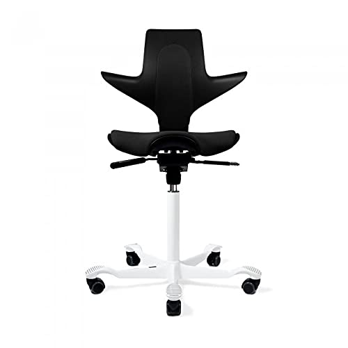 HAG Capisco Puls Adjustable Standing Desk Chair - White Frame - Black Full Cushion