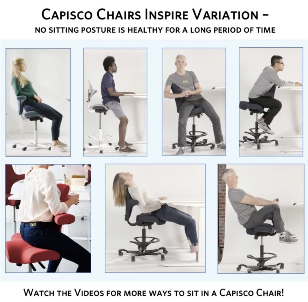 HAG Capisco Puls Adjustable Standing Desk Chair - White Frame - Black Full Cushion