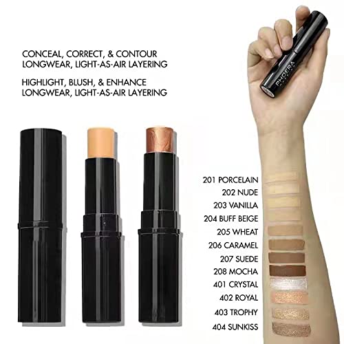 2 Pack PHOERA Contour Stick, Shading Contour Stick for Makeup that Effortlessly Covers Contours Soft Matte Foundation Stick Full Coverage Waterproof.(207# Caramel&208# Espresso)