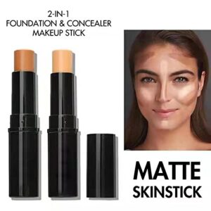 2 Pack PHOERA Contour Stick, Shading Contour Stick for Makeup that Effortlessly Covers Contours Soft Matte Foundation Stick Full Coverage Waterproof.(207# Caramel&208# Espresso)