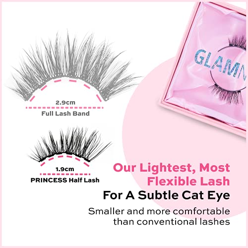 Glamnetic Magnetic Half Lashes - Princess | Natural Looking Half Lash Set, Short Cat Eye Flared, 6-Magnet Band, Reusable Eyelashes Small Eyes, Up to 60 Wears - 1 Pair