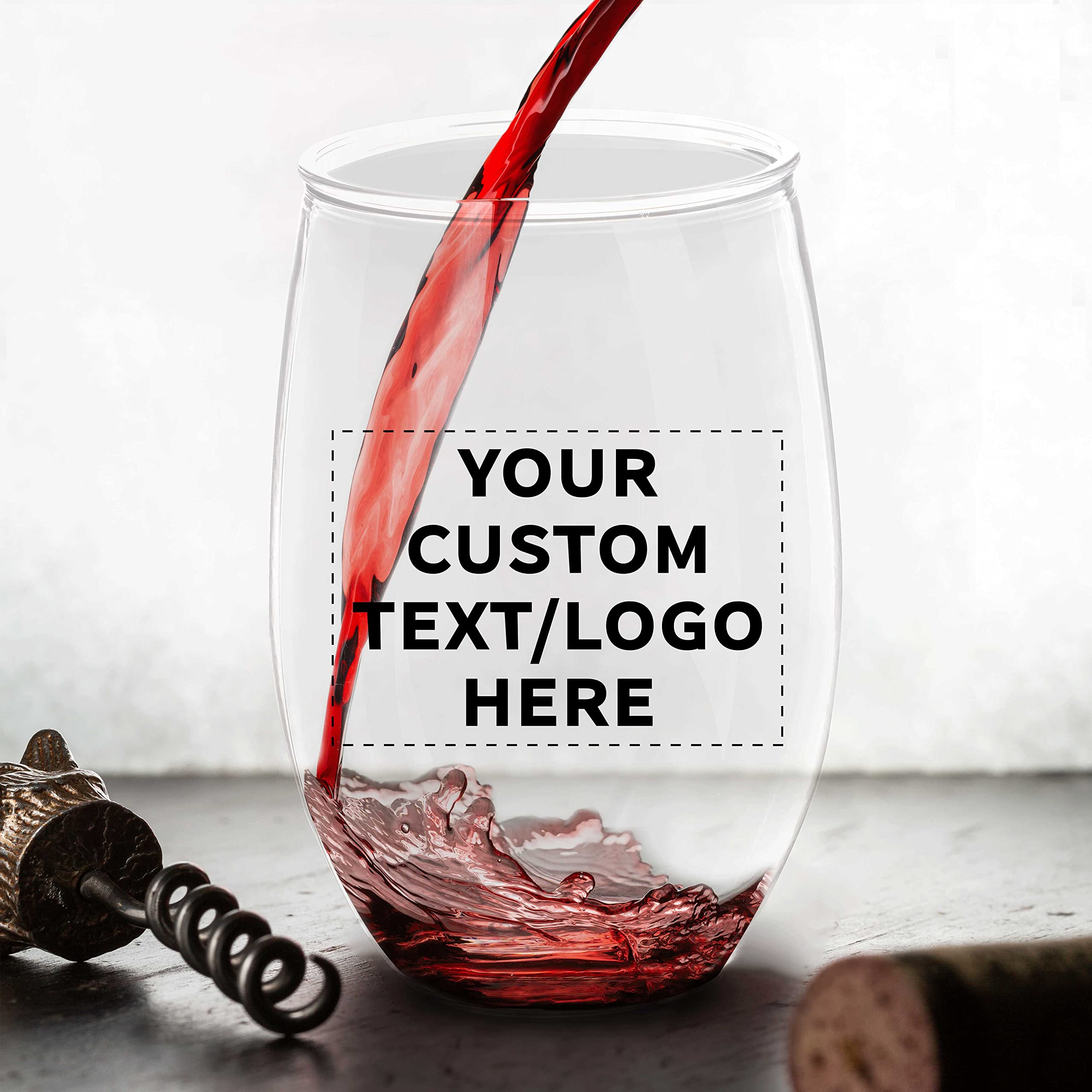 Custom Plastic Stemless Wine Glasses 16 oz. Set of 50, Personalized Bulk Pack - BPA Free, Great for Outdoor Lounges, Poolside, Parties and Other Events - Clear