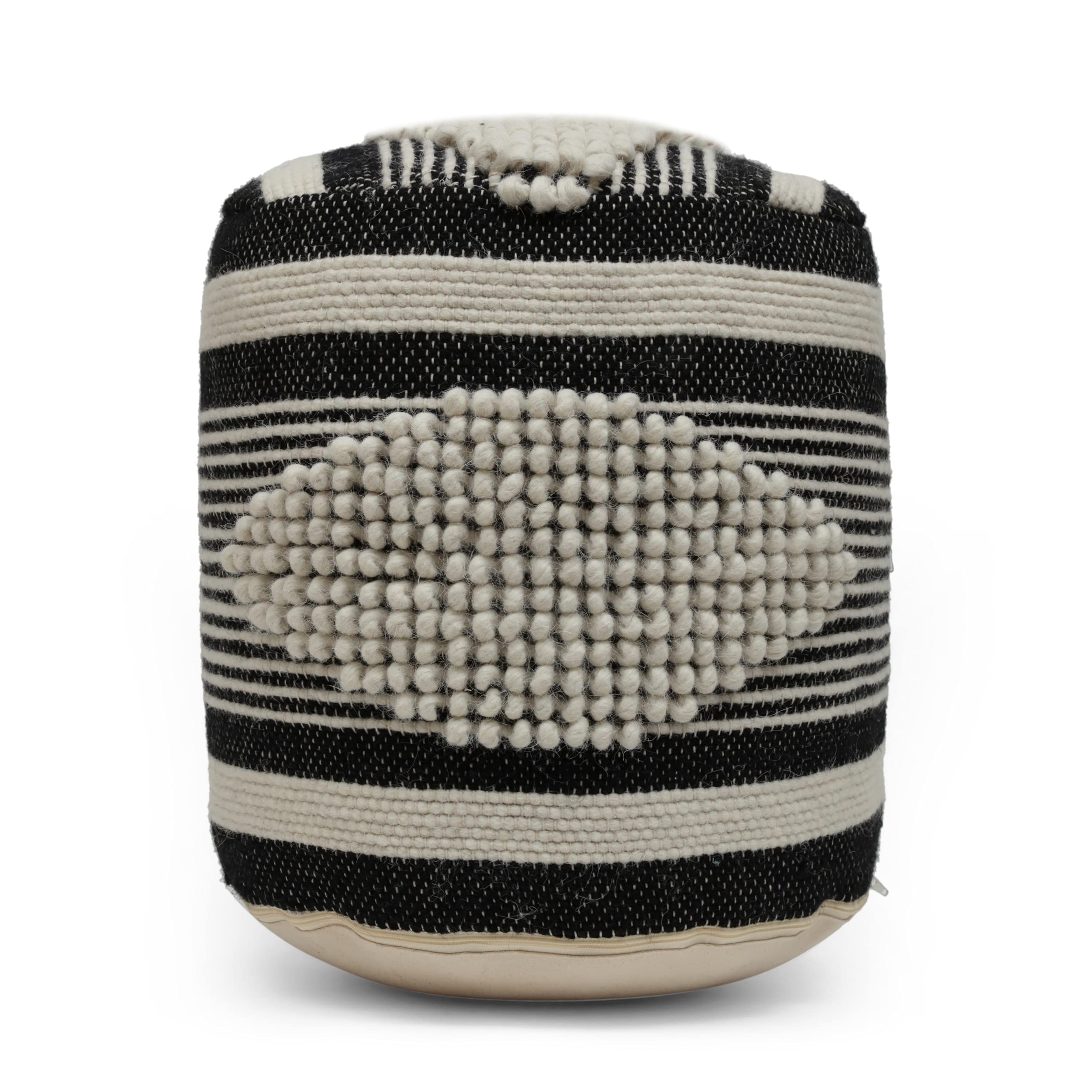 Christopher Knight Home Lucknow Pouf, White + Black, Small