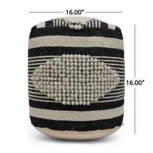 Christopher Knight Home Lucknow Pouf, White + Black, Small