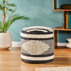 Christopher Knight Home Lucknow Pouf, White + Black, Small