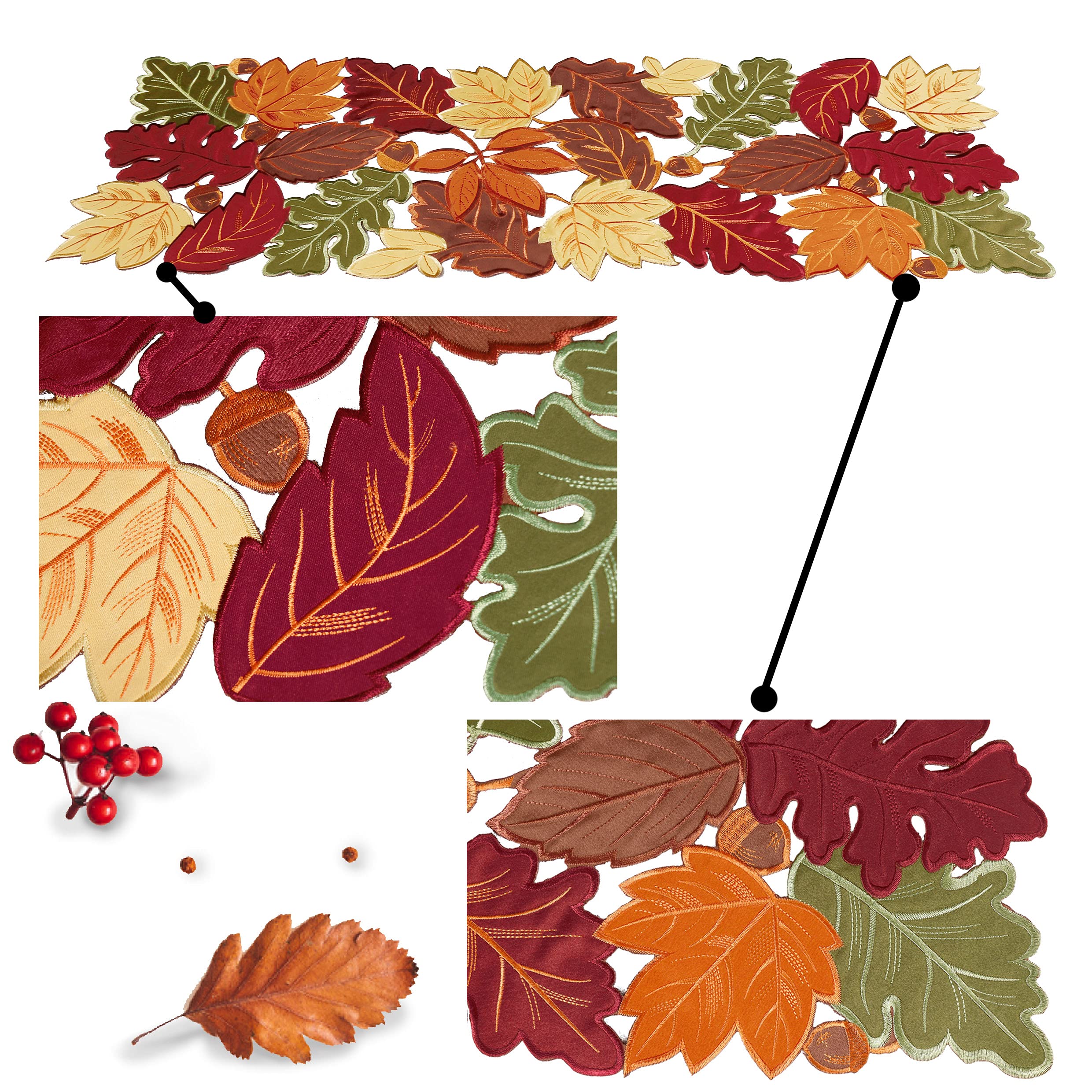 OWENIE Thanksgiving Runner, Fall Leaf Table Runner for Autumn Home Decorations, Fall Table Centerpieces, Embroidered Cutwork Farmhouse HarvestMaple Leaf Runner, 13 Inch x 36 Inch