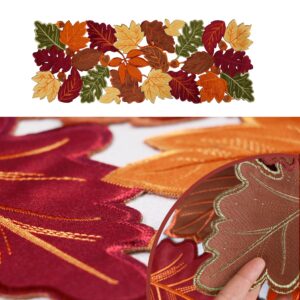 OWENIE Thanksgiving Runner, Fall Leaf Table Runner for Autumn Home Decorations, Fall Table Centerpieces, Embroidered Cutwork Farmhouse HarvestMaple Leaf Runner, 13 Inch x 36 Inch