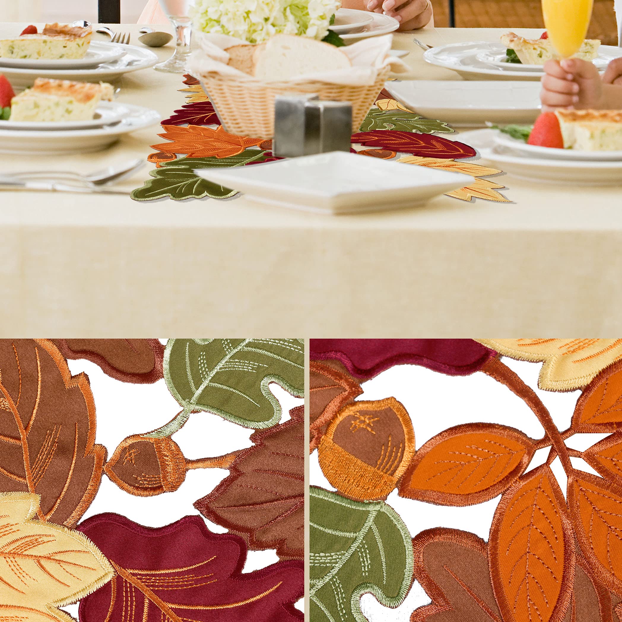 OWENIE Thanksgiving Runner, Fall Leaf Table Runner for Autumn Home Decorations, Fall Table Centerpieces, Embroidered Cutwork Farmhouse HarvestMaple Leaf Runner, 13 Inch x 36 Inch