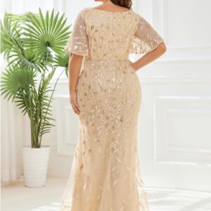 Ever-Pretty Women's V-Neck Sparkly Embroidery Formal Dresses Plus Size Sequin Mother of The Bride Dresses Gold US18