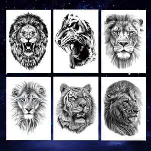 Oottati 12 Sheets Arm Waterproof Temporary Tattoo Stickers Black Fierce Tiger Lion Wolf for Men Women Teens