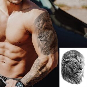 Oottati 12 Sheets Arm Waterproof Temporary Tattoo Stickers Black Fierce Tiger Lion Wolf for Men Women Teens