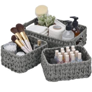 granny says wicker storage baskets for shelves, baskets for organizing, toilet basket tanktopper, 1 large and 2 small wicker baskets waterproof, gray, 3-pack