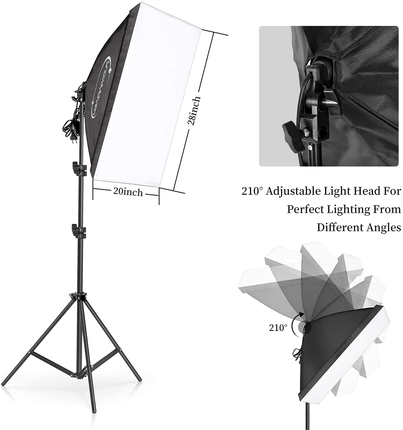 ShowMaven Softbox Lighting Kit Photography- Professional Continuous Light System Photo Lighting Kit with E27 135W Bulbs 5500K Photo Equipment for Portraits Video Shooting