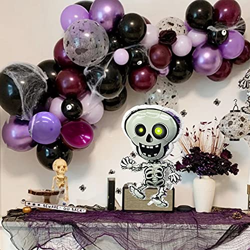 Halloween Balloon Arch Garland Kit, Black Purple Confetti Balloons Skull Balloon and Halloween Spider Webs for Kids Halloween Scary Birthday Party Decorations Supplies, 100 Pack