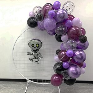 Halloween Balloon Arch Garland Kit, Black Purple Confetti Balloons Skull Balloon and Halloween Spider Webs for Kids Halloween Scary Birthday Party Decorations Supplies, 100 Pack