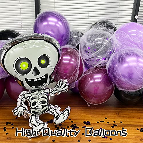 Halloween Balloon Arch Garland Kit, Black Purple Confetti Balloons Skull Balloon and Halloween Spider Webs for Kids Halloween Scary Birthday Party Decorations Supplies, 100 Pack