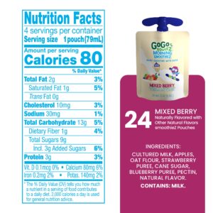 GoGo squeeZ Morning smoothieZ, Mixed Berry, 3 oz (Pack of 24), Gluten Free Yogurt, Fruit and Oat Smoothie Snacks for Kids, No Preservatives, No Fridge Needed, BPA Free Squeeze Pouches