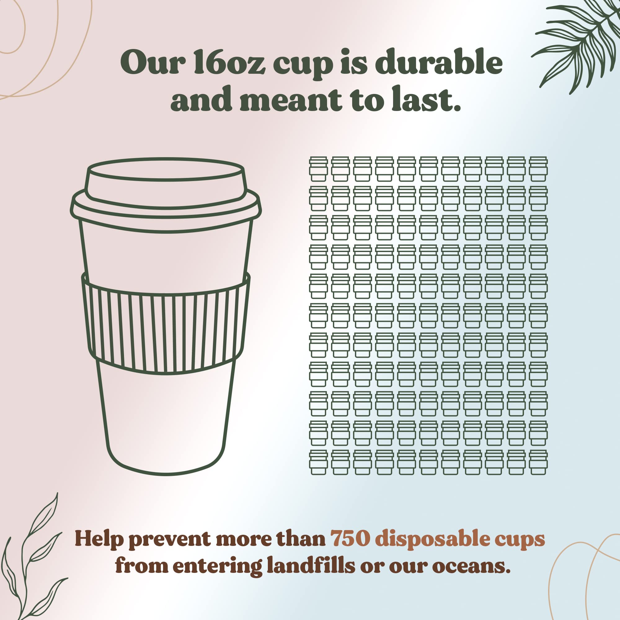 FEBU Plant-Based Reusable Coffee Cup with Lid and Sleeve | 16oz, Dusty Rose | Portable Travel Mug made from Bamboo | Dishwasher Safe, Zero Waste, Plastic Free with Leak-Proof Screw-on Lid