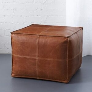 LEATHEROOZE Stuffed Square Pouf, Footstool, Upholstered in Brown Leather, for The Living Room, Bedroom and Kids Room, Transitional, Modern 14x16x16inches