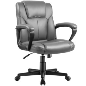 shahoo executive office chair mid back swivel computer task, ergonomic leather-padded desk seats with lumbar support,armrests, grey