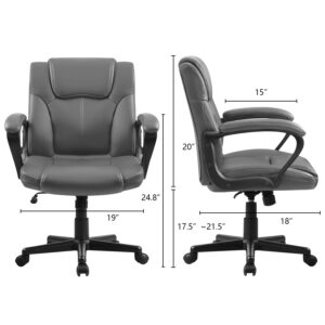 Shahoo Executive Office Chair Mid Back Swivel Computer Task, Ergonomic Leather-Padded Desk Seats with Lumbar Support,Armrests, Grey