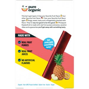 Pure Organic Layered Fruit Bars, Gluten Free, Vegan Fruit Snacks, Pineapple Passionfruit (2 Boxes, 24 Bars)