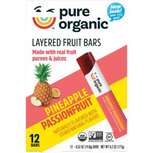 Pure Organic Layered Fruit Bars, Gluten Free, Vegan Fruit Snacks, Pineapple Passionfruit (2 Boxes, 24 Bars)