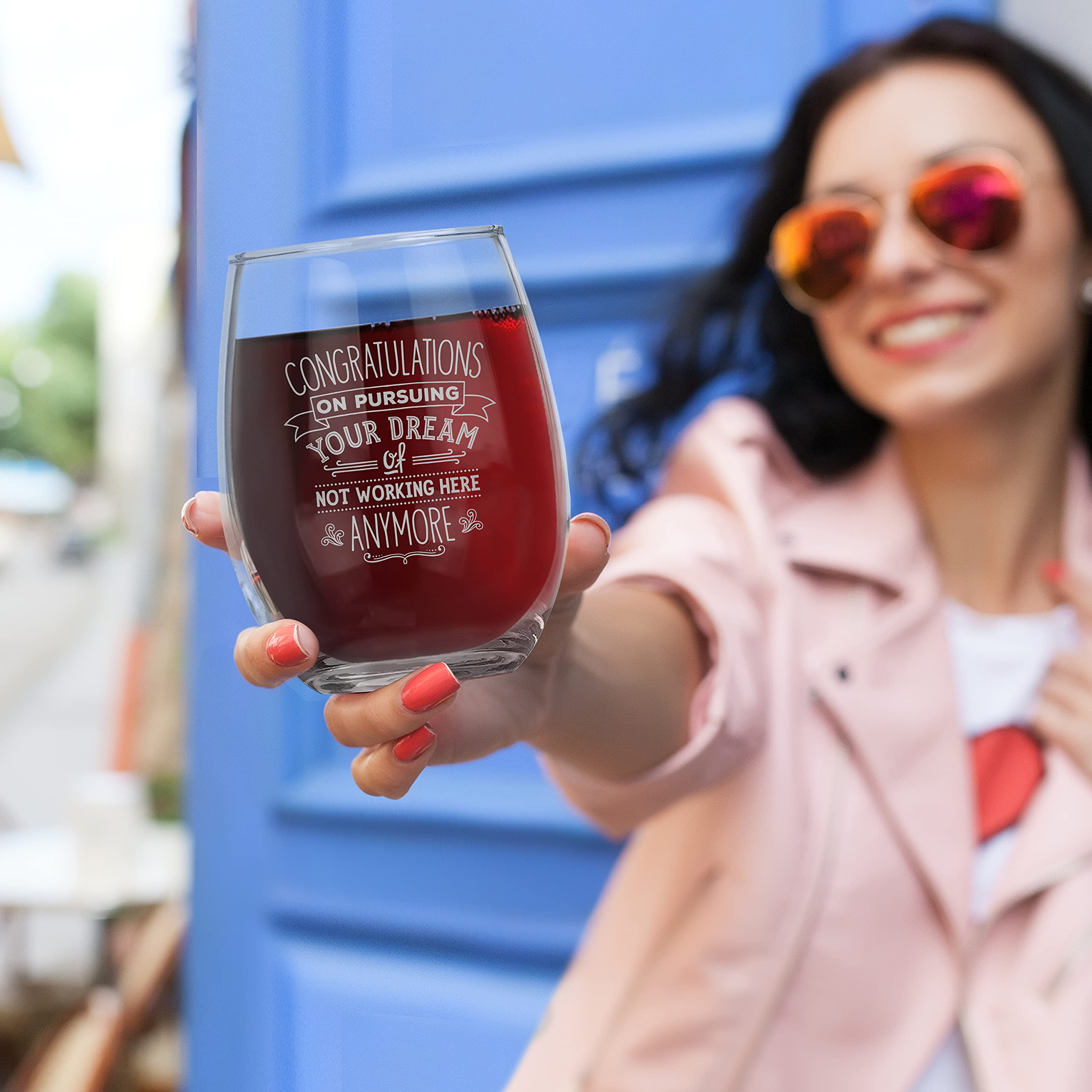 Bad Bananas Coworker Gifts for Women - Congratulations on Pursuing Your Dream Of Not Working Here Anymore - 21 Oz Stemless Wine Glass - Going Away, Farewell, Goodbye Gifts for Coworkers