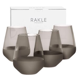 RAKLE Stemless Wine Glasses – Black Wine Glasses Set of 4 – 14.3oz Colorful Wine Glasses – Lead-Free Premium Glass – Stemless Drinking Glasses for Cocktails, Wine, Bar Drinks