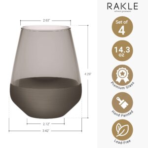 RAKLE Stemless Wine Glasses – Black Wine Glasses Set of 4 – 14.3oz Colorful Wine Glasses – Lead-Free Premium Glass – Stemless Drinking Glasses for Cocktails, Wine, Bar Drinks