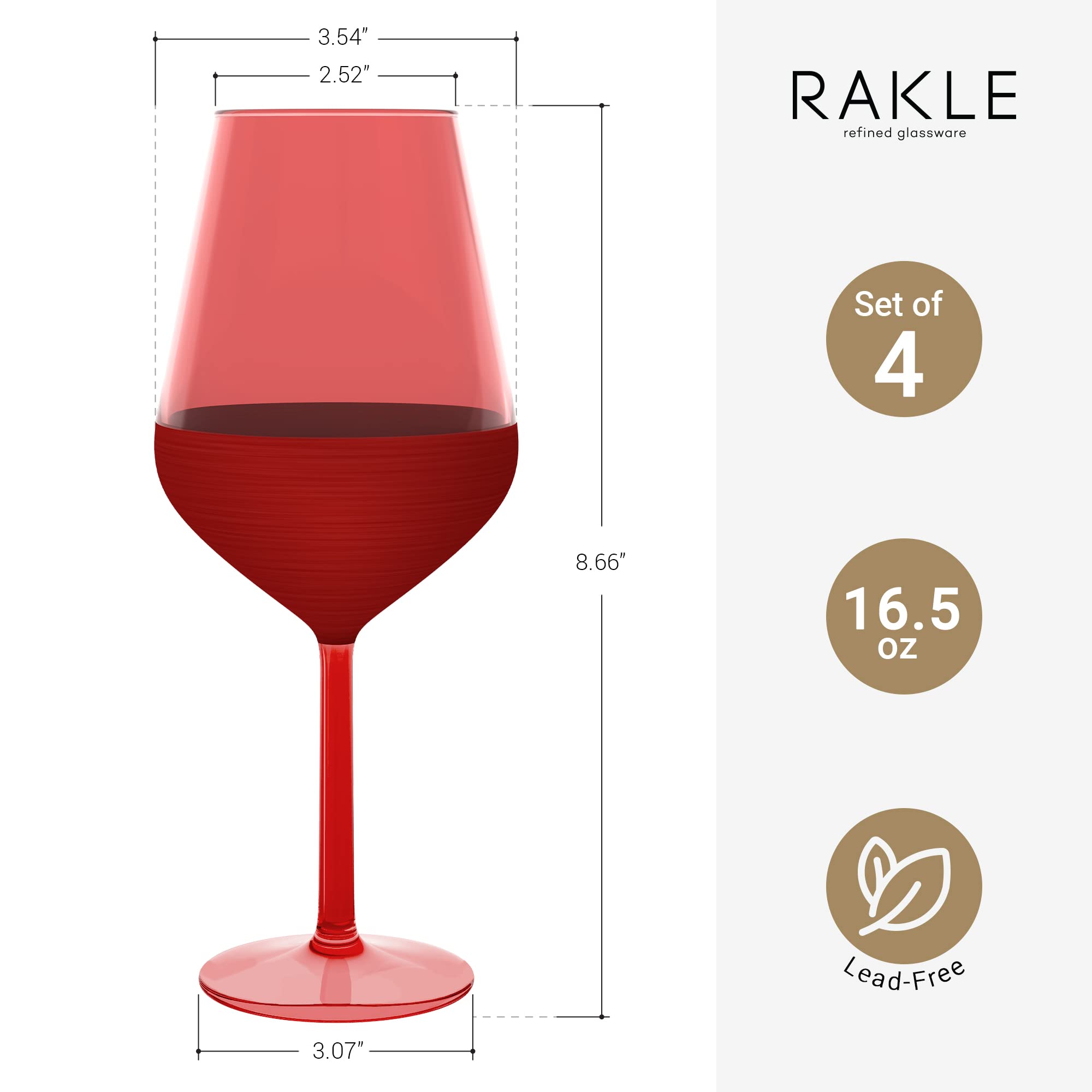 RAKLE – Matte Red Wine Glasses Set of 4– 16.5Oz Glass Set Ideal for Special Events, Themed Parties, Dinner Table, Everyday Use – Modern and Elegant Design - Luxury Wine Glasses