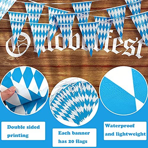 Oktoberfest Decorations, 131 Feet Oktoberfest Bavarian Check Flag, Oktoberfest Bavarian Pennant Banner Flag, Oktoberfest Decorations Octoberfest Party Supplies-4PCS