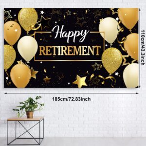 Retirement Party Decorations Supplies Banner Balloons Fabric Retirement Sign Banner and 50piece Balloon Photo Booth Backdrop Set for Women and Men 72.8x 43.3 Inch Gold Black