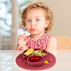 Baby Divided Plate Placemat Silicone- Portable Non Slip Child Feeding Suction Plate for Children Babies and Kids BPA Free Baby Dinner Plate Microwave Dishwasher Safe (Duck-Blush)