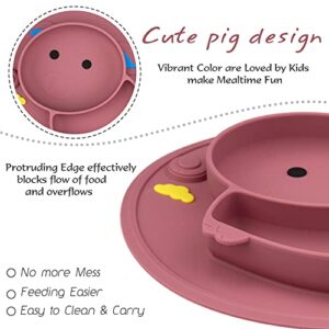 Lightening Corp Baby Silicone Plate, Toddler Suction Plates Mini Plate Placemat for Kids and Infants Self Feeding, BPA Free, Microwave & Dishwasher Safe (Blush) Pig Designed One Size