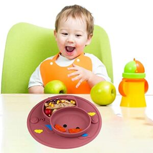 Lightening Corp Baby Silicone Plate, Toddler Suction Plates Mini Plate Placemat for Kids and Infants Self Feeding, BPA Free, Microwave & Dishwasher Safe (Blush) Pig Designed One Size