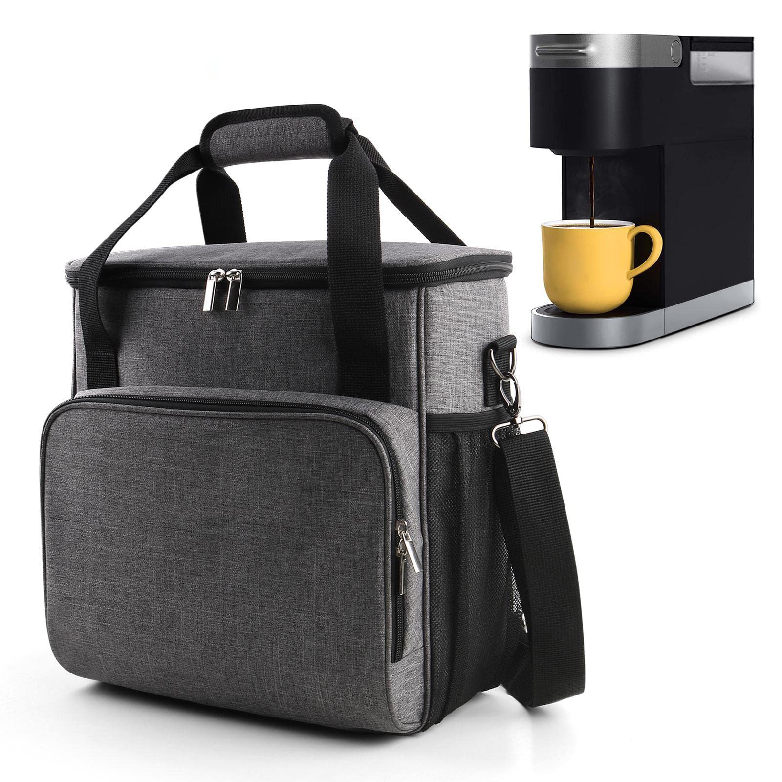 BAGLHER Coffee Maker Storage Bag, Waterproof Travel Carrying Organizer Case, Suitable for Kering Coffee Machines and Other Accessories, Dustproof Tote Bag with Shoulder Strap Grey