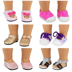 Ecore Fun 18 inch Girl Doll Accessories Includes 9 Pairs of Shoes and 4 Pairs of Socks Fit for 18 Inch Girl Doll - Sandals, Casual Shoes, Canvas Shoes, Roller Skates ect