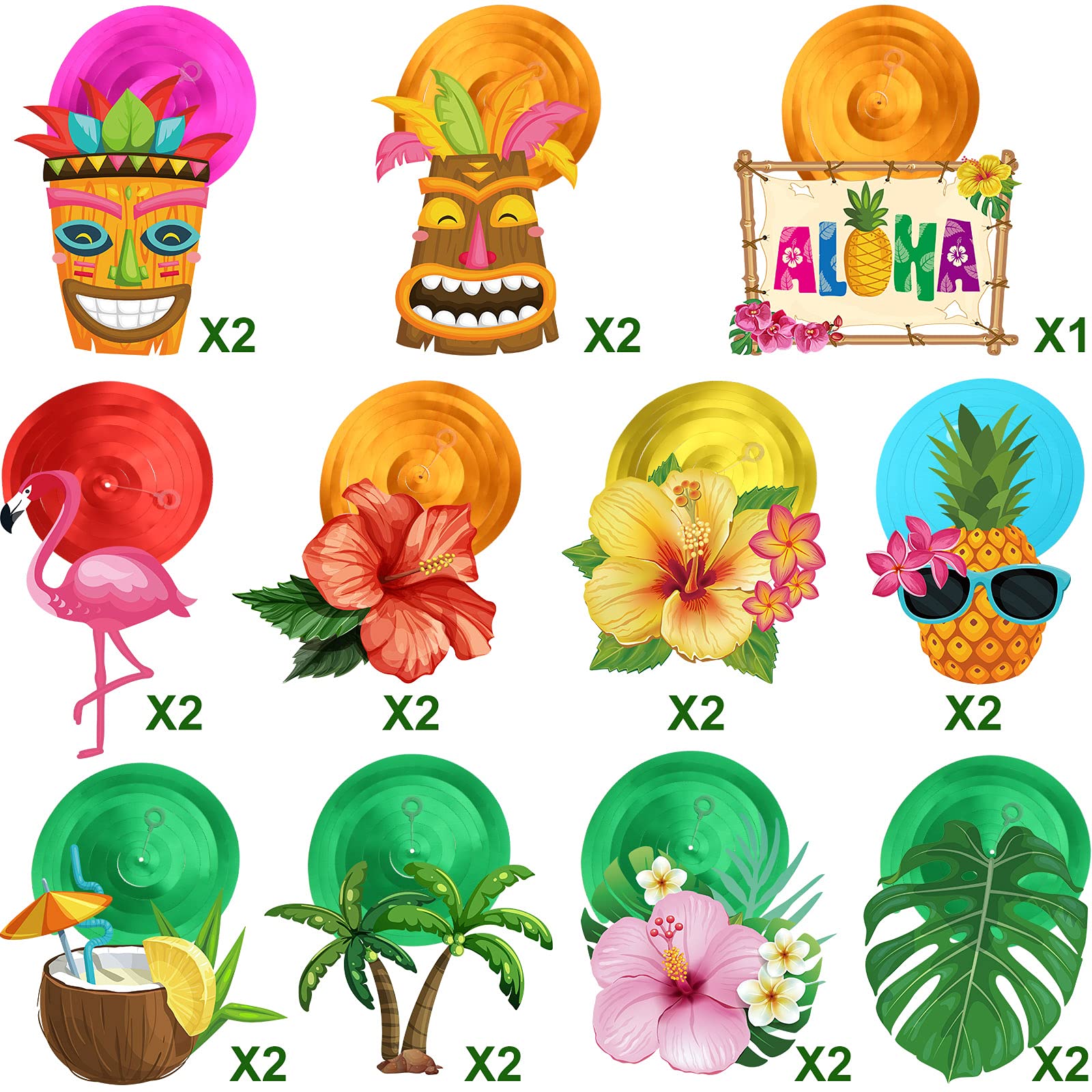 30 Pieces Hawaiian Luau Birthday Party Hanging Swirl Decorations, Flower Tropical Palm Flamingo Sign Foil Ceiling Decor for Floral Tropical Party Summer Beach Pool Party Tiki Party Supplies (Summer)