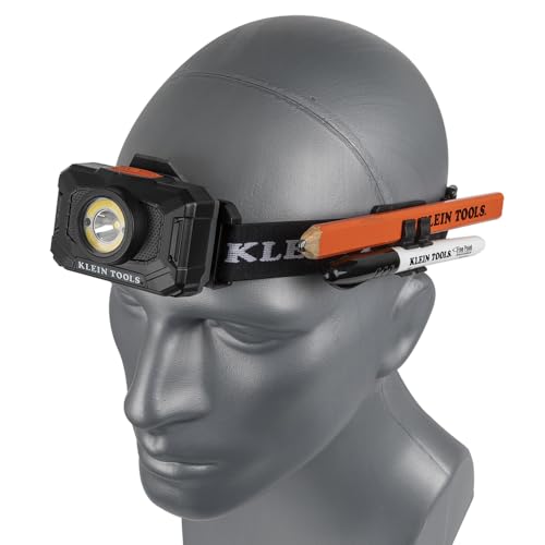 Klein Tools 56414 Rechargeable 2-Color LED Headlamp, Fabric Strap, Spotlight, Floodlight, Red LED, 800 Lumens, USB Cable, Camping, Running