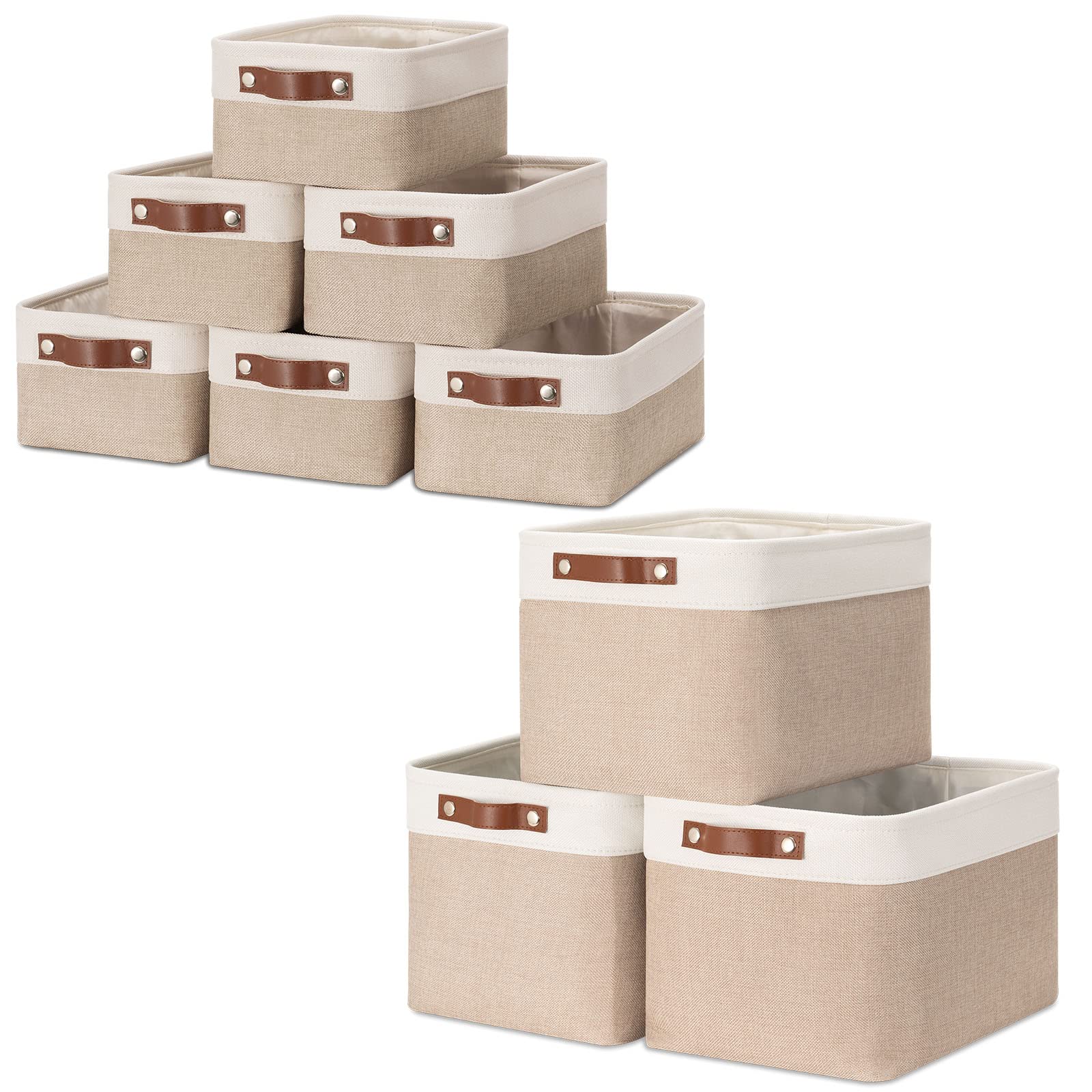 HNZIGE Storage Basket Bins Collapsible Storage Baskets for Organizing Shelf Closet Bedroom, Perfect Storage Bin with Handles for Closet, Clothes, Toy, Home（Beige 15" x 11" x 9.5",11.8" x 7.8" x 5.1"