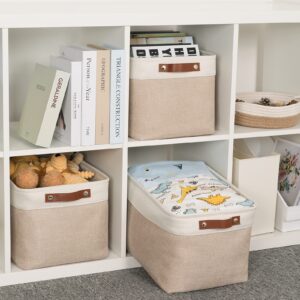 HNZIGE Storage Basket Bins Collapsible Storage Baskets for Organizing Shelf Closet Bedroom, Perfect Storage Bin with Handles for Closet, Clothes, Toy, Home（Beige 15" x 11" x 9.5",11.8" x 7.8" x 5.1"