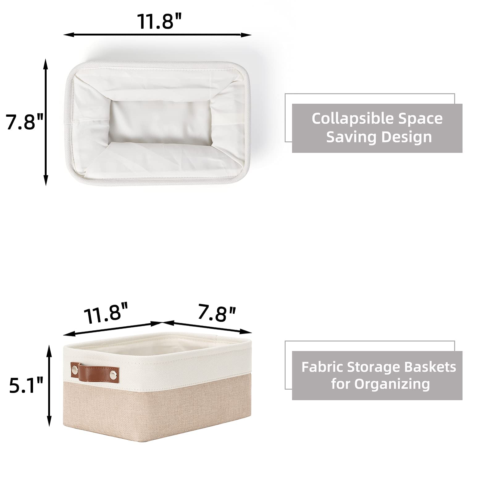 HNZIGE Storage Basket Bins Collapsible Storage Baskets for Organizing Shelf Closet Bedroom, Perfect Storage Bin with Handles for Closet, Clothes, Toy, Home（Beige 15" x 11" x 9.5",11.8" x 7.8" x 5.1"